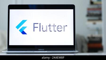 Le logo de Google Flutter, une boîte à outils de développement de logiciels open-source ...