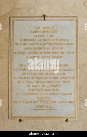 Lieu de naissance de Jeanne d'Arc (1412-1431), sainte patronne de France et défenseuse de la ...