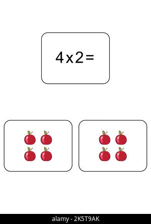 Table de multiplication de 4. Carte mathématique avec un exemple ...