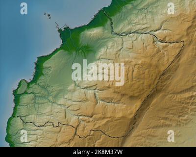 Nord, gouvernorat du Liban. Carte d'altitude en couleur avec lacs et ...