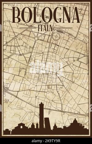 Carte de la ville de Bologne Italie en couleurs dorées dans un style ...