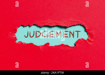 Légende du texte présentant le jugement. Photo conceptuelle un large ...