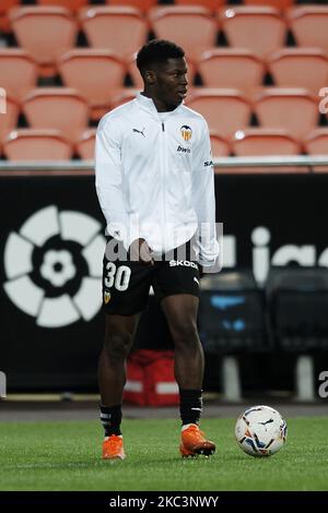 Yunus Musah de Valence pendant l'échauffement avant le match de la Liga ...