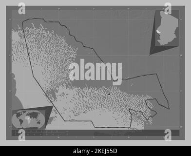 Lac, région du Tchad. Carte d'altitude en niveaux de gris avec lacs et ...