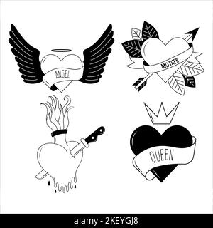 Ensemble de tatouage de style Y2K, 1990s, 2000s. Motif EMO Goth Element ...