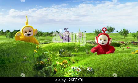 Les Teletubbies, Tinky Winky, Dipsy, LAA-LAA et po sur la place de la ...