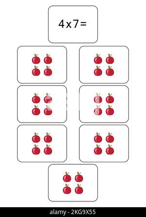 Table de multiplication de 4. Carte mathématique avec un exemple ...