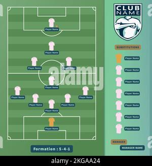 Les joueurs de football se déforment, formation 3-4-3. Demi-stade de ...