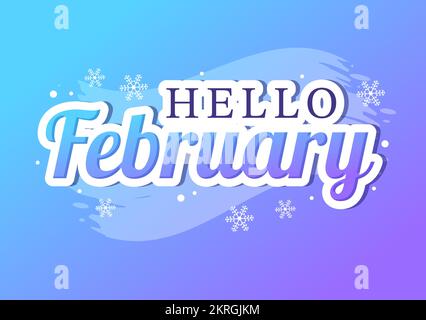 Bonjour février mois avec fleurs, coeurs, feuilles et joli lettrage ...