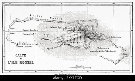 Ancienne carte de l'île Rossel, Papouasie-Nouvelle-Guinée. Naufrage et ...