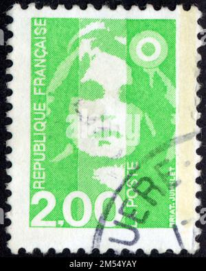 Timbre oblitéré Marianne verte. 1,20. Postes. France Photo Stock - Alamy