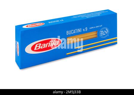 Italie - 22 décembre 2022: Boîte de spaghetti aux pâtes à la Barilla de ...