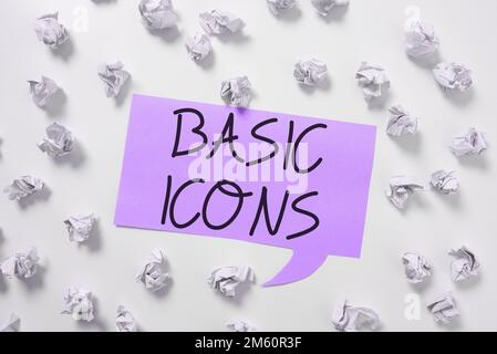 Écriture affichage de texte icônes de base, mot pour pictogramme ou ...