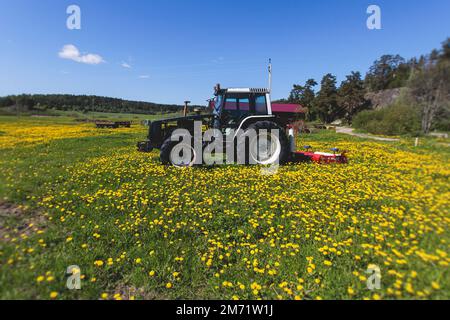 Tracteur équipé d'un système de herses à disque sur le champ agricole ...