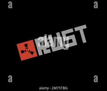 Rust jeu vidéo, logo tourné, fond blanc B Photo Stock - Alamy