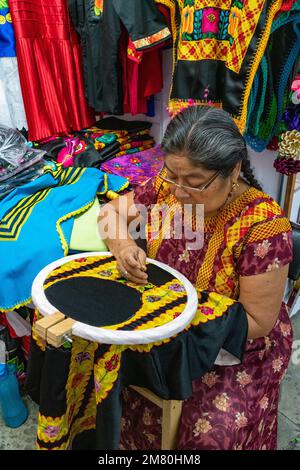 Une femme de l'isthme de Tehuantepec en robe traditionnelle brode main ...