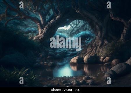 Belle forêt magique arbres fabuleux. Paysage de la forêt mystique, les ...