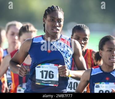 South African track and field athlete Caster Semenya, center, jogs ...