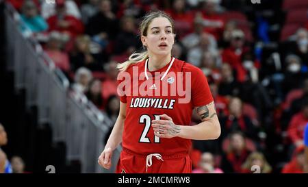 Louisville forward Emily Engstler (21) shoots over Wake Forest forwards ...