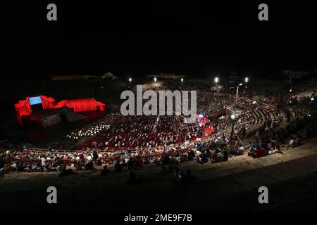 A view of the stage during 'Pagliacci' (Clowns) lyric opera, at the ...