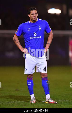 Oldham, Royaume-Uni. 24th janvier 2023. Josef Yarney d'Oldham Athletic ...