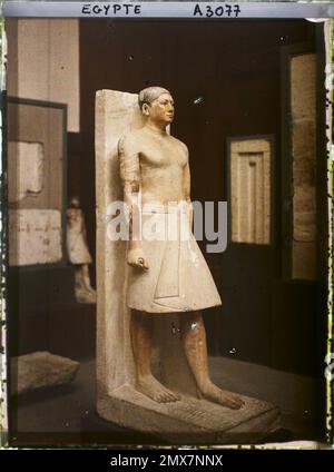 Le Caire, Egypte, statue africaine de Ranefer au Musée égyptien , 1914 ...