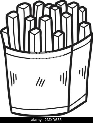 Quartiers de frites dans la boîte, croquis dessiné à la main ...