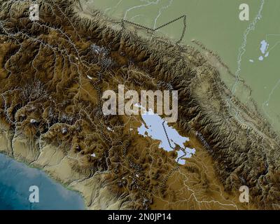 Puno, région du Pérou. Carte d'altitude en couleur avec lacs et ...