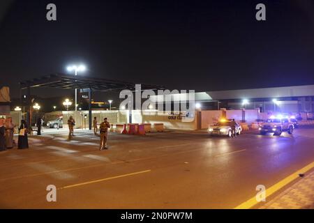 Saudi security forces stand guard during the funeral of the late Saudi ...