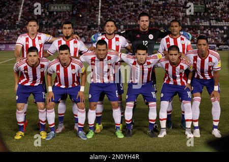 Paraguay's National soccer team players pose for photos before a ...
