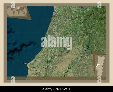 Leiria, district du Portugal. Carte satellite haute résolution. Lieux des principales villes de ...