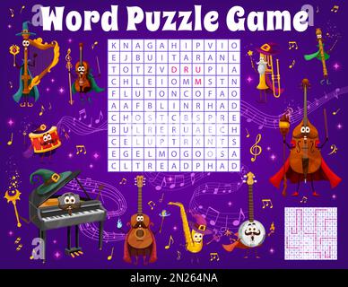 Grille de jeu de mots croisés avec instruments de musique. Devinette de ...