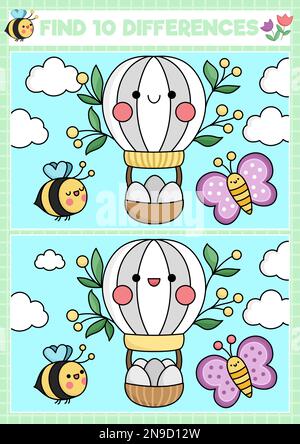 Le kawaii de Pâques trouve le jeu de différences pour les enfants. L ...