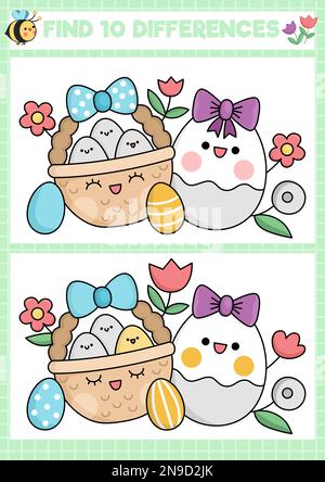 Le kawaii de Pâques trouve le jeu de différences pour les enfants. L ...