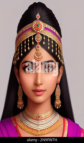 Ai généré Portrait d'une belle femme indienne avec de beaux yeux dans ...