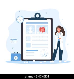 Concept de Proctologue. Femme médecin avec loupe examiner l'intestin ...