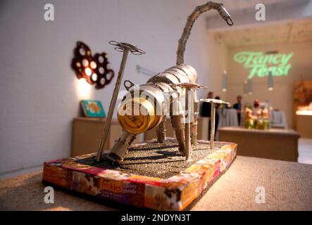 A collection of "can-structions," art pieces made from parts of used ...