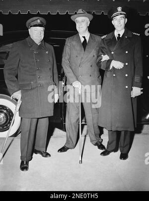 Wearing reefer and cap Winston Churchill arrived on the White House ...