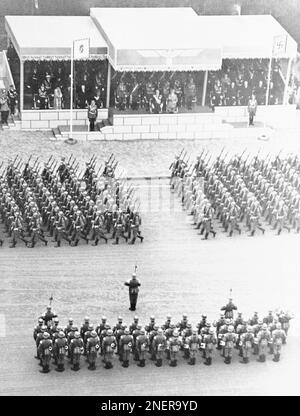 German Chancellor Adolf Hitler reviewing members of the Free Corps in ...