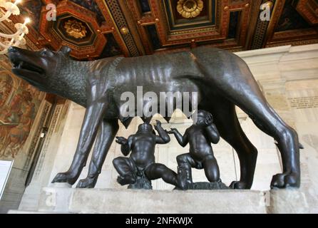 The original bronze "Lupa Capitolina" (she-wolf) symbol of Rome, with ...