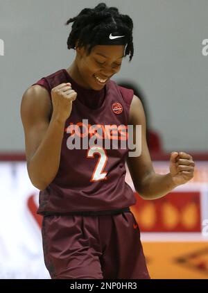 Virginia Tech's Aisha Sheppard celebrates a basket against Georgia Tech ...