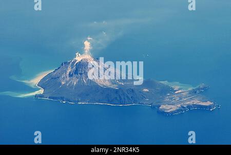 An aerial photo shows Io-jima Island, also known as Satsuma Iojima in ...