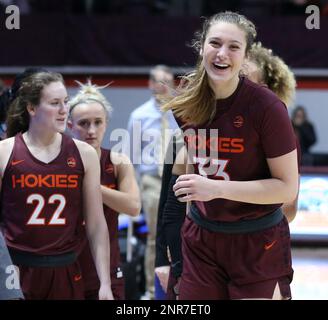 Virginia Tech's Elizabeth Kitley (33) celebrates after a second-round ...