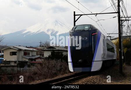 Limited express "FUJI EXCURSION" is pictured in Shinjuku Station in ...