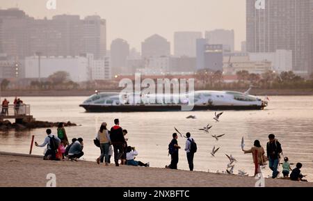 This photo is the seashore at Odaiba district in Minato Ward, Tokyo on ...