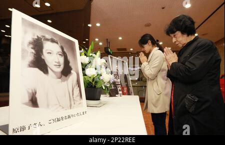 A portrait photo of actress Setsuko Hara is placed at an altar of the ...