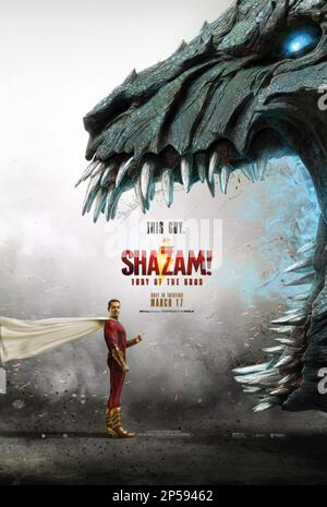 SHAZAM ! FUREUR DES DIEUX (alias SHAZAM 2), affiche du cinéma Dolby américain, Zachary Levi As ...