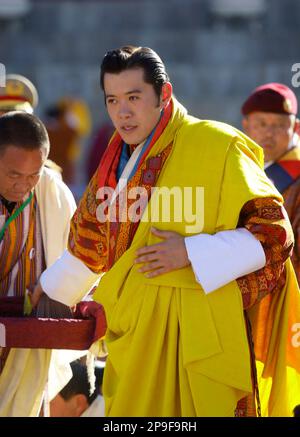 Bhutan's 5th King Jigme Khesar Namgyal Wangchuk, center, interacts with ...