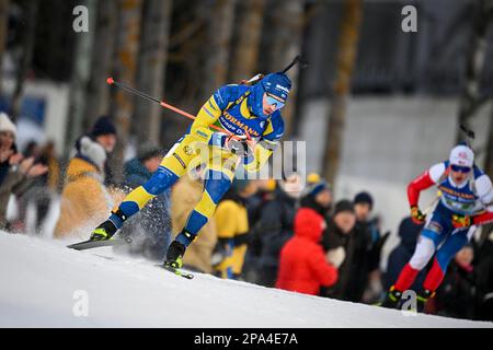 ÖSTERSUND 20230311Malte Stefansson (no 4), suivie par Adam Runnalls (no ...