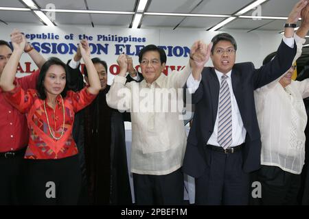 Newly-elected Philippine senators, from right, Gregorio Honasan, Peter ...